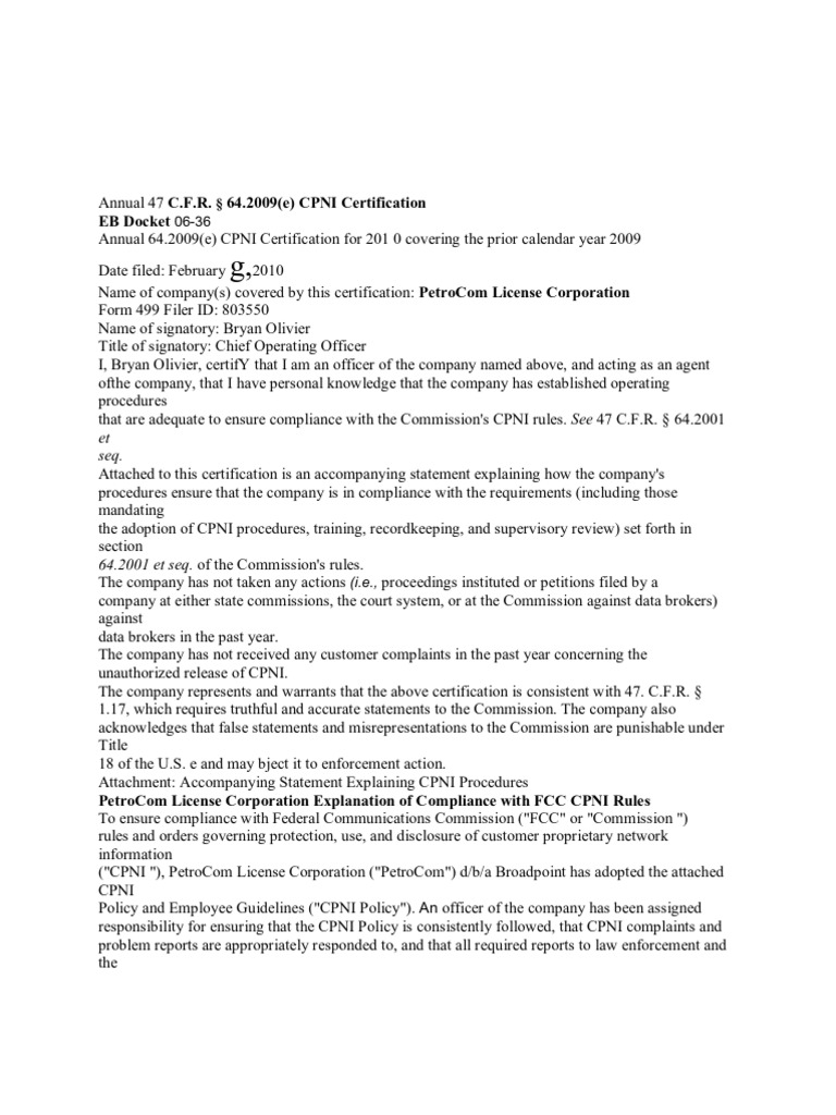 C C CC C: of The Commission's Rules | PDF | Customer Proprietary ...