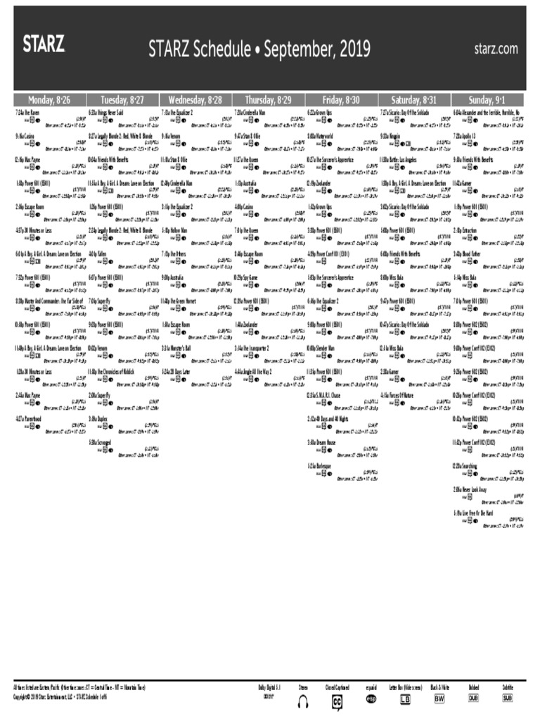STARZ Schedule 2019 09 | PDF