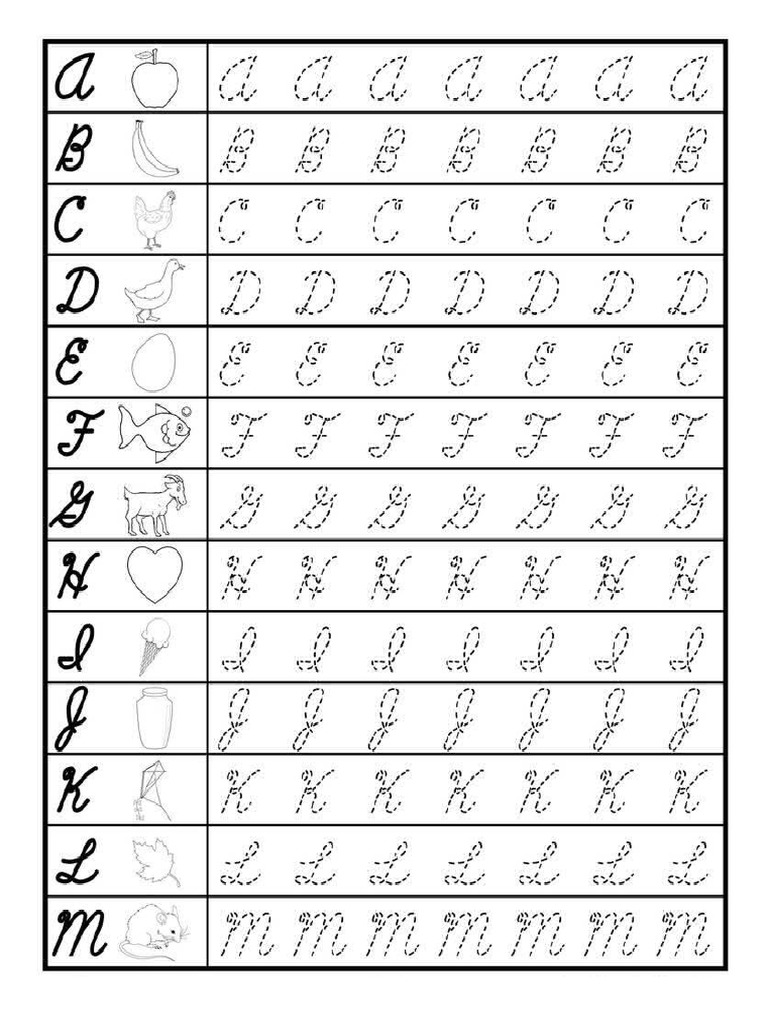 Abecedario-Cursiva Mayuscula-Minuscula para Practicar | PDF