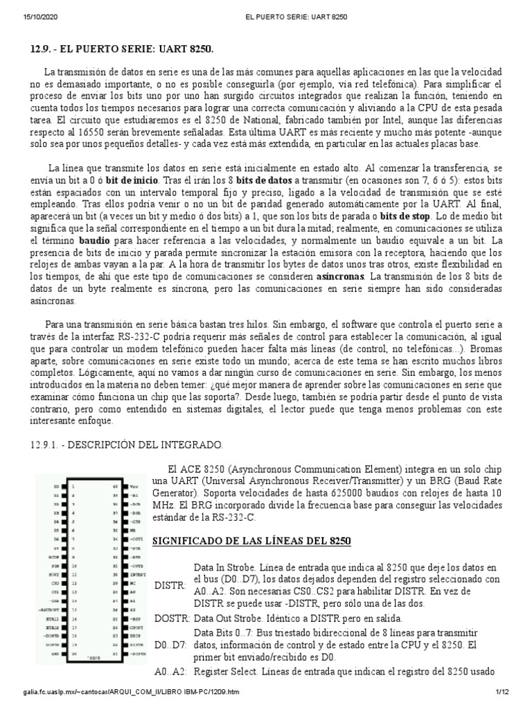 UART 8250: Guía del Puerto Serie | PDF | Módem | Unidad Central de ...