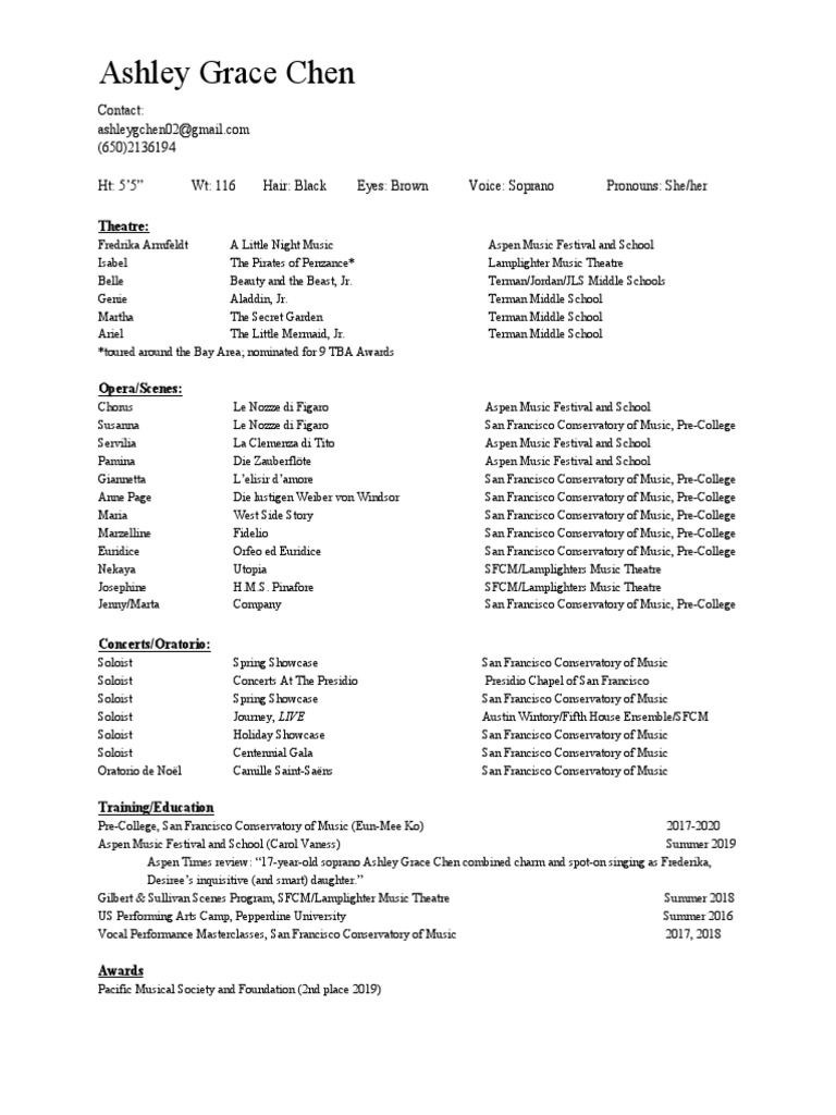 Musical Theatre Resume | PDF | Vocal Music | Opera