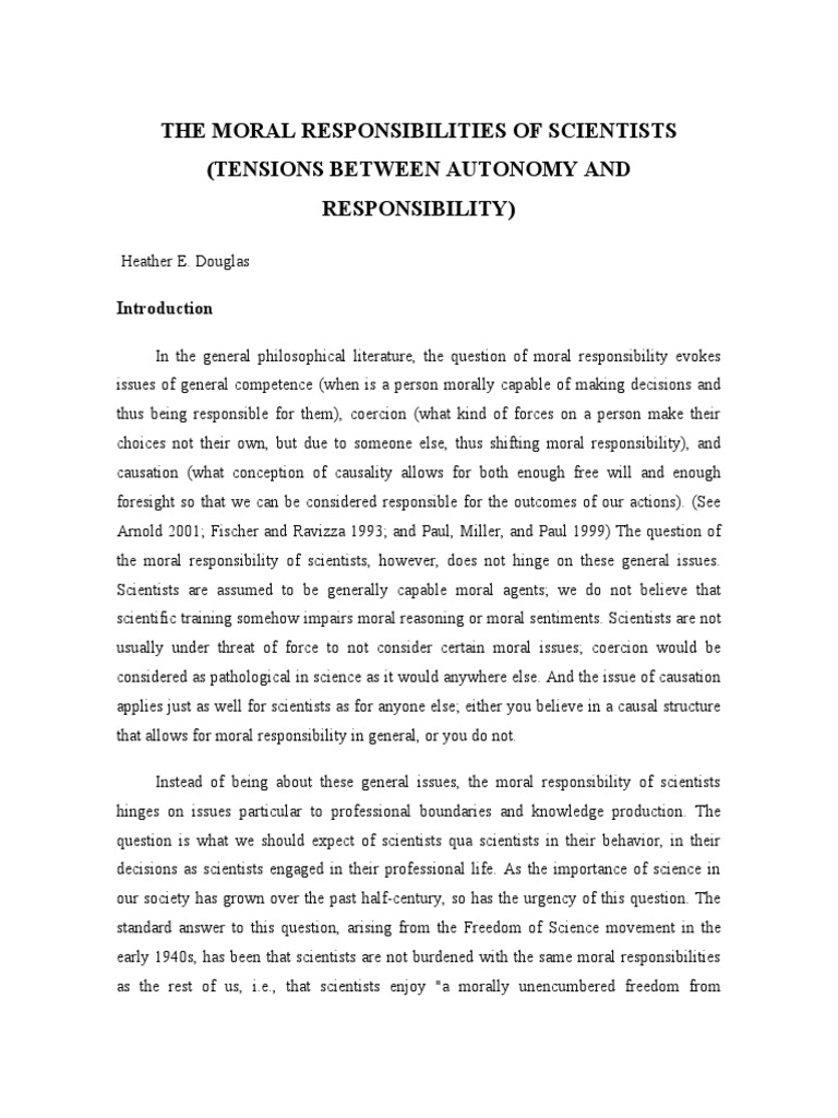 The Moral Responsibilities of Scientists | PDF | Recklessness (Law) | Risk