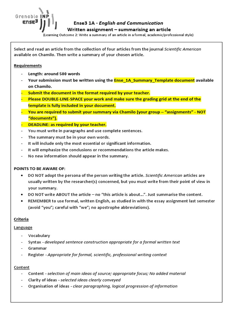 Article Summary Assignment Guidelines | PDF | English Language ...