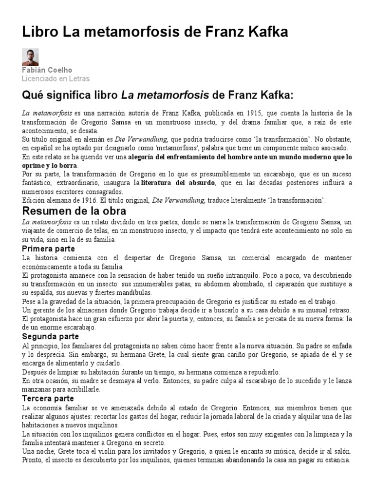 La Metamorfosis de Franz Kafka | PDF | La metamorfosis | Franz Kafka