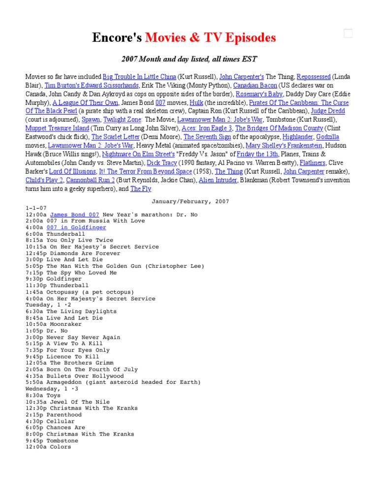 Encore Schedule, Jan-February 2007 | PDF