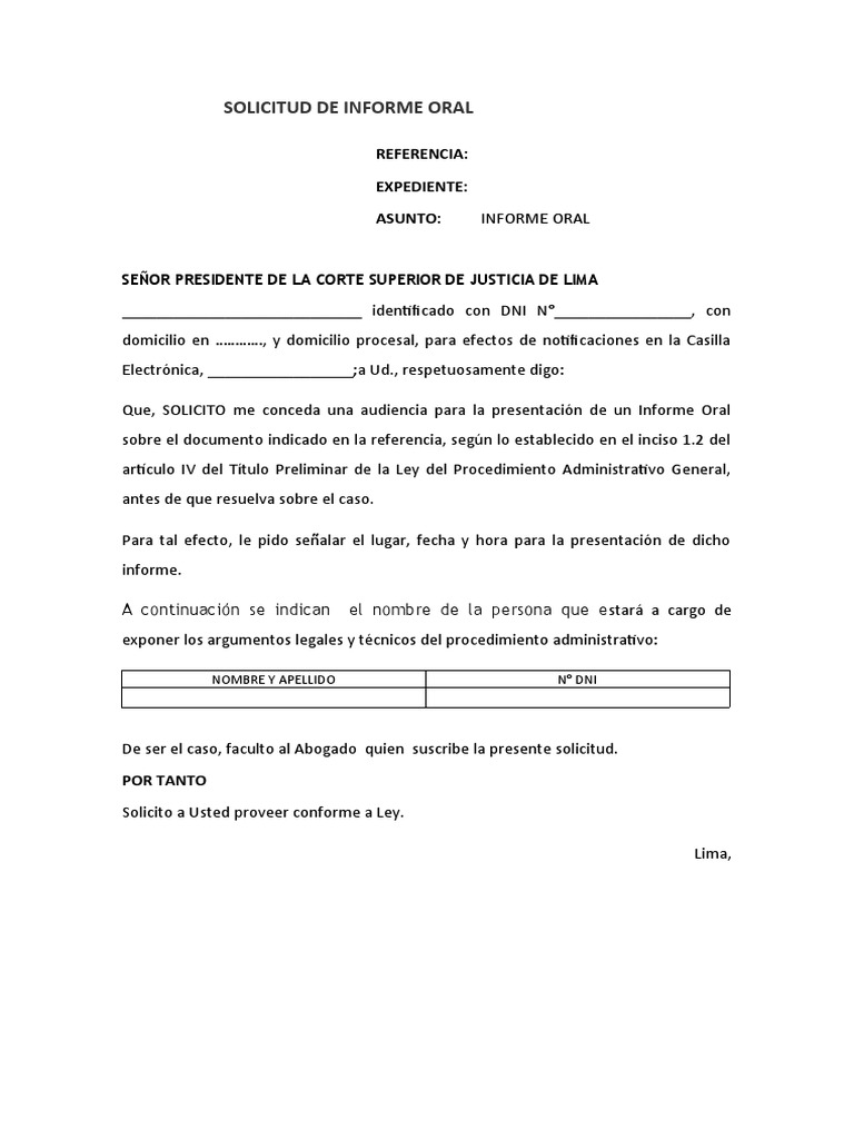 Modelo Solicitud para Informe Oral PAS | PDF