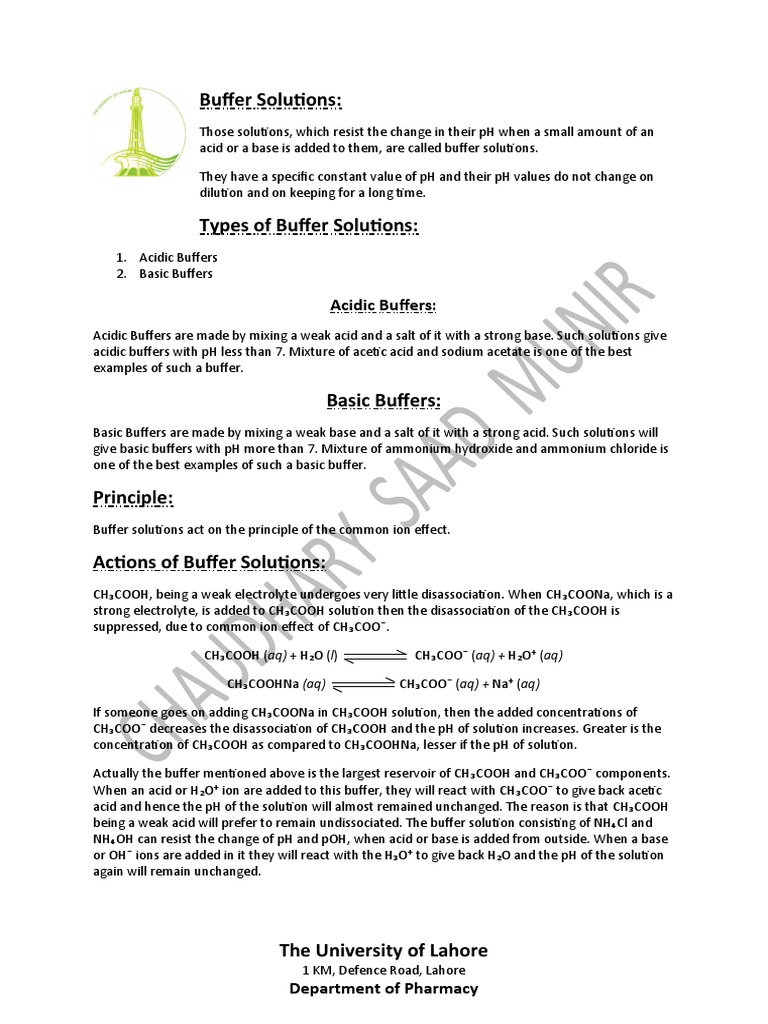 Buffer Solutions:: Acidic Buffers | PDF | Buffer Solution | Ph