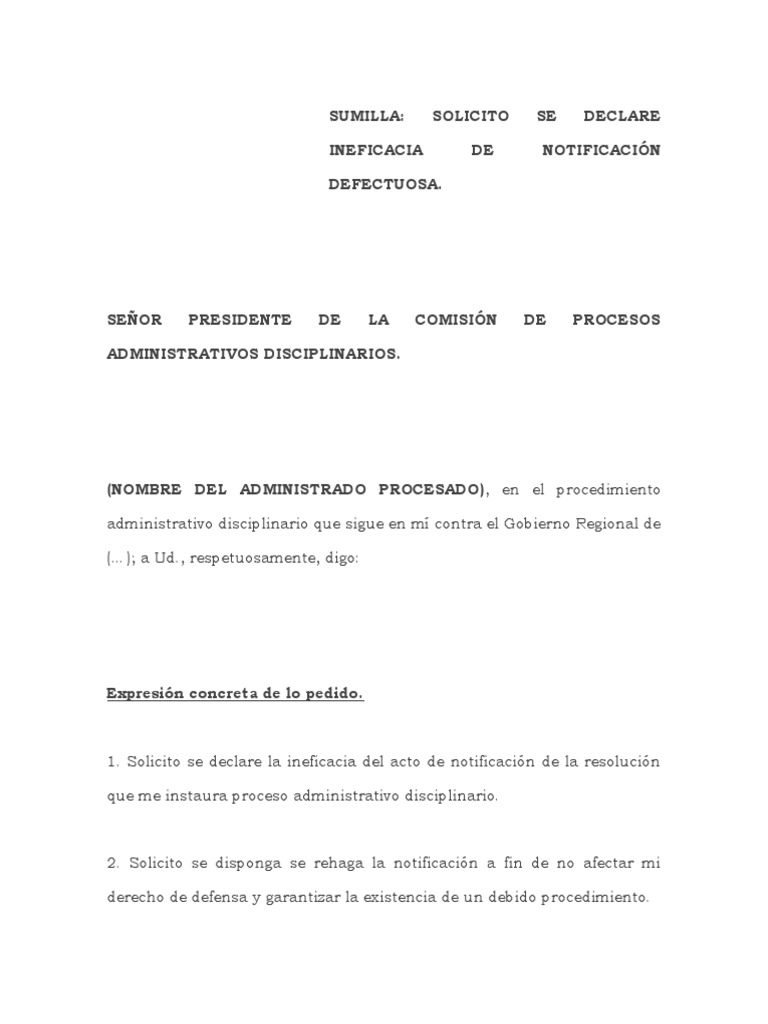 Escrito Nulidad Acto Notificacion Pad | PDF