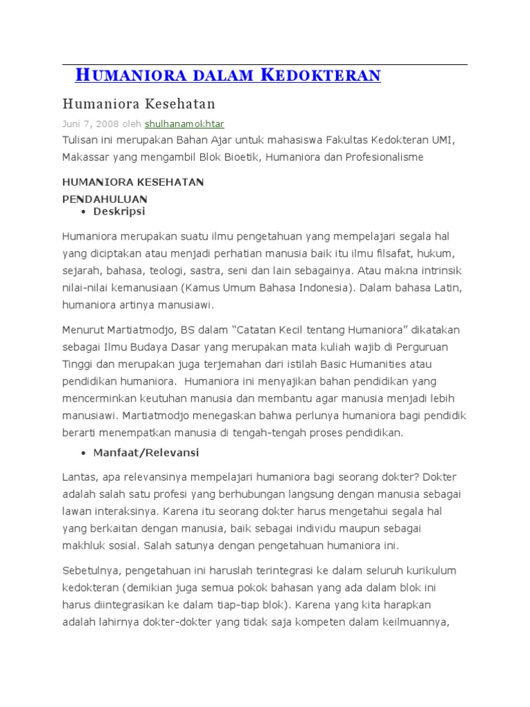 Humaniora Dalam Kedokteran | PDF | Karier & Perkembangan