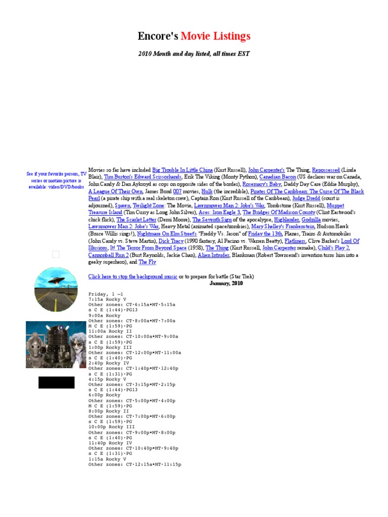 Encore Schedule, Jan-February 2010 | PDF | Action Films