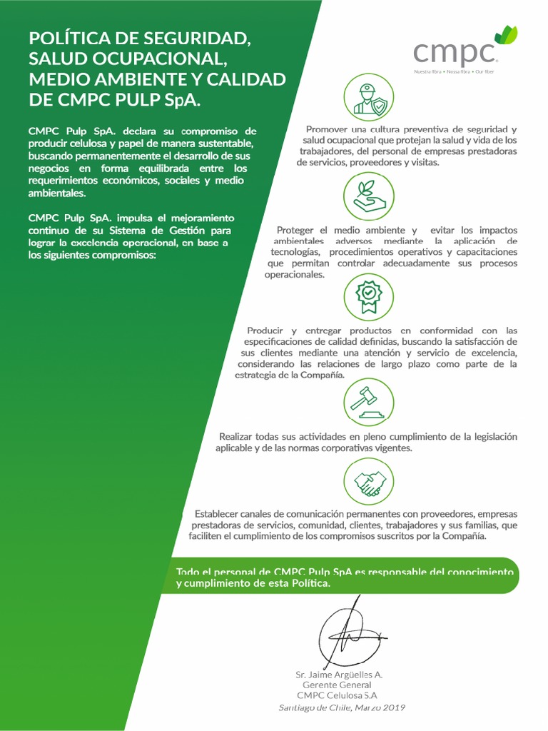 POLITICA CMPC PULP SpA FORMATO A3 Marzo-2019 | PDF