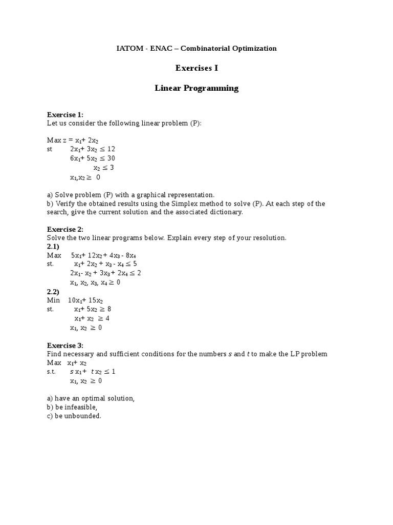 Exercises I Linear Programming: IATOM - ENAC - Combinatorial ...