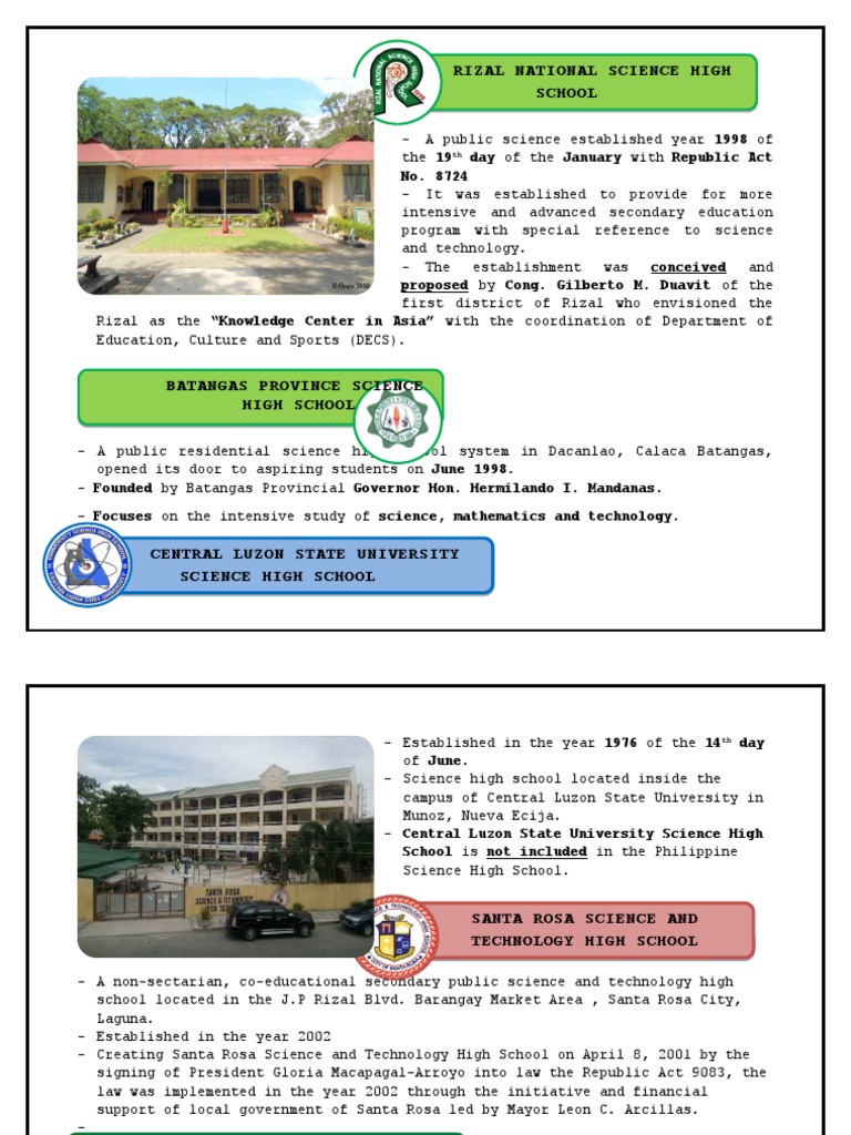 Overview of Science High Schools in the Philippines | PDF | Human ...