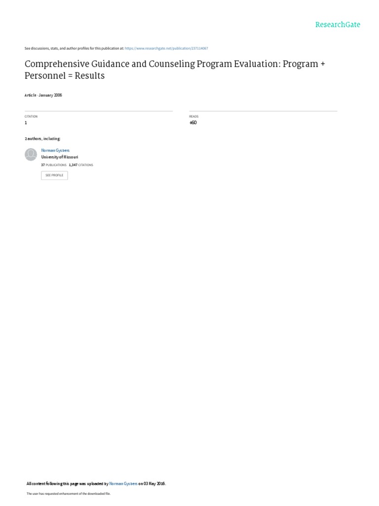Comprehensive Guidance and Counseling Program Evaluation: Program + Personnel Results | PDF ...