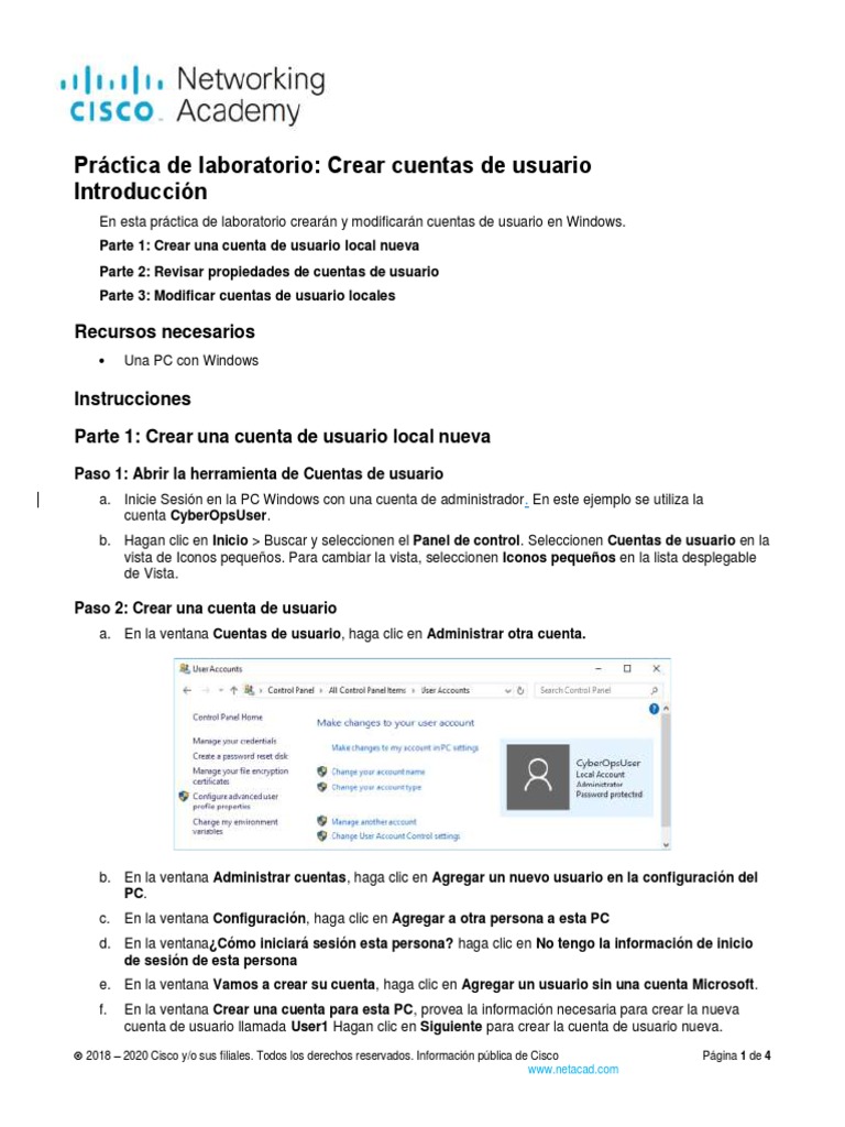 3.3.10 Lab - Create User Accounts - Es XL | PDF | Ventana (informática ...