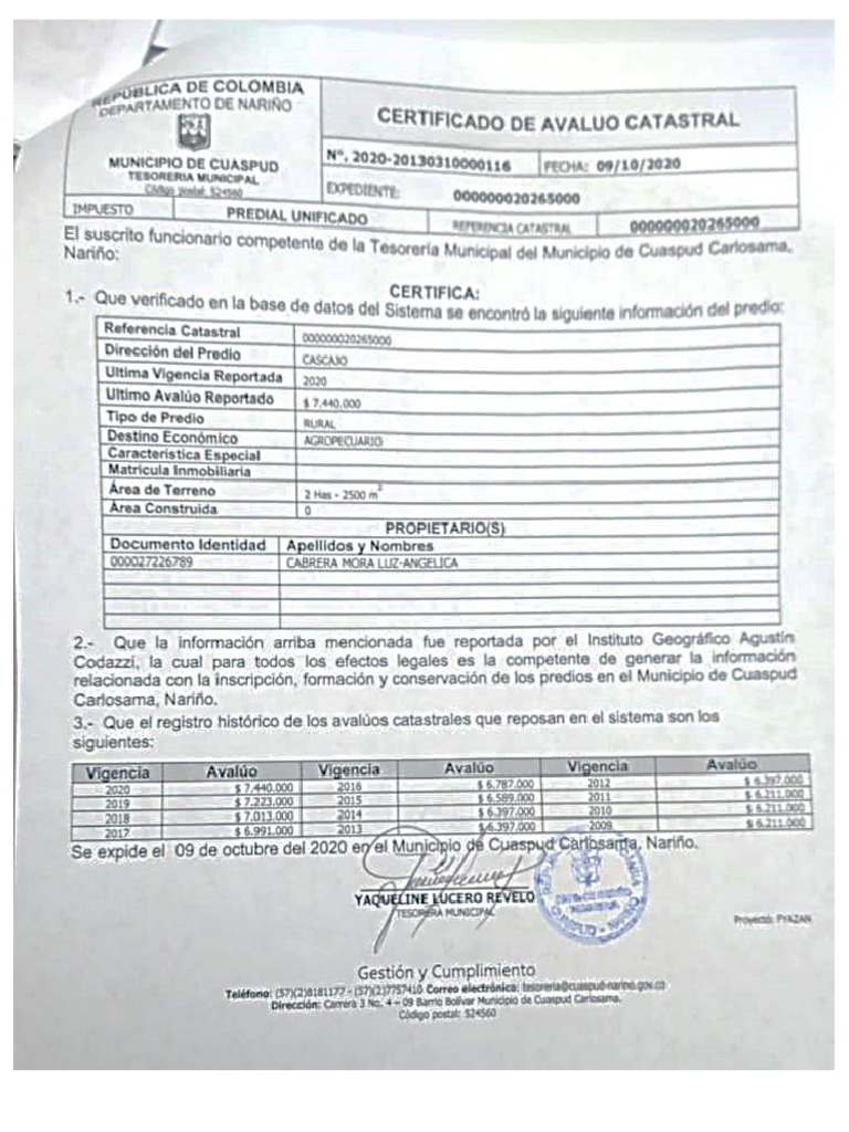 Certificado Avaluo Catastral | PDF