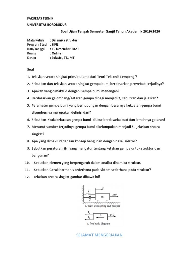 Soal Ujian UTS Dinamika Struktur | PDF
