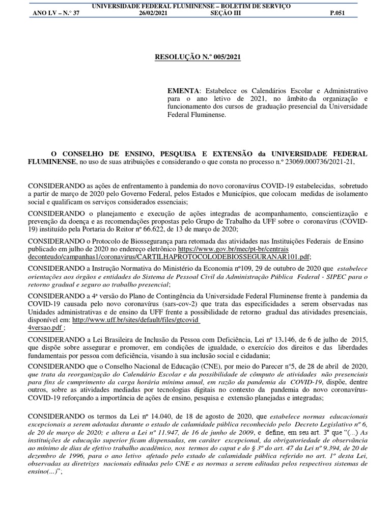 Calendário UFF 2021 | PDF | Rio de Janeiro | Universidade
