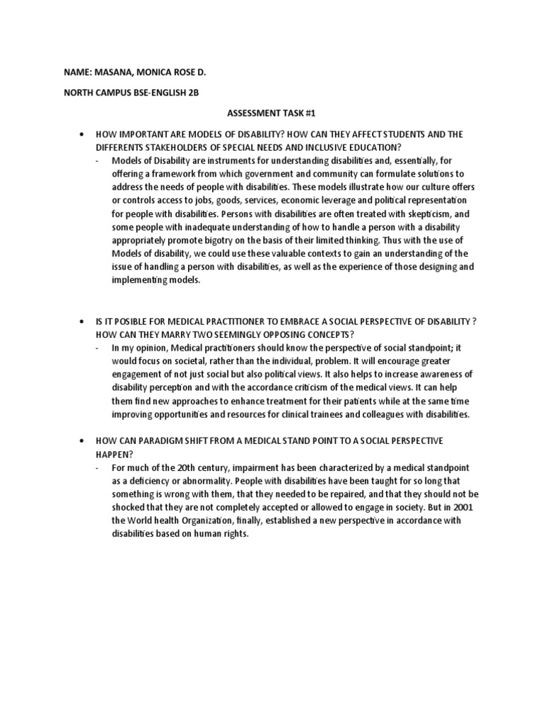 Assessment Task #1 Special Ed. | PDF | Disability | Psychological Concepts