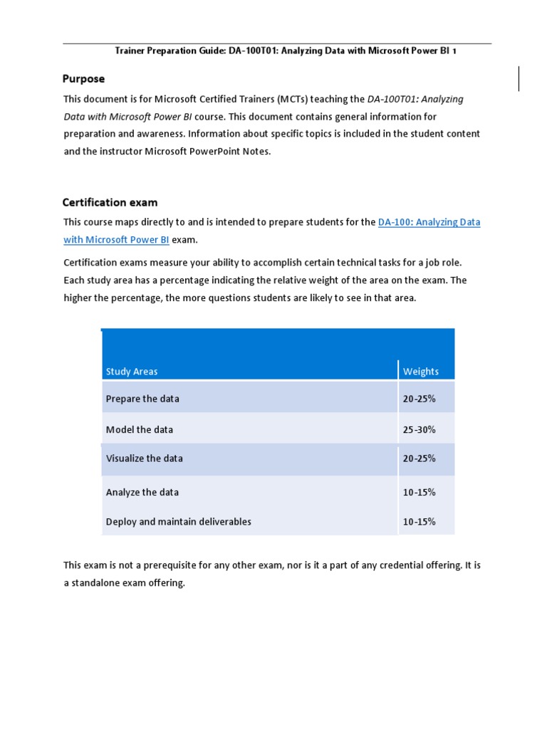 DA 100T00A ENU TrainerPrepGuide | PDF | Data Analysis | Cloud Computing