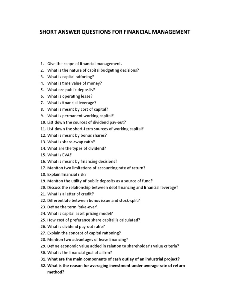 Financial Management Short Answer Guide | PDF | Financial Capital ...
