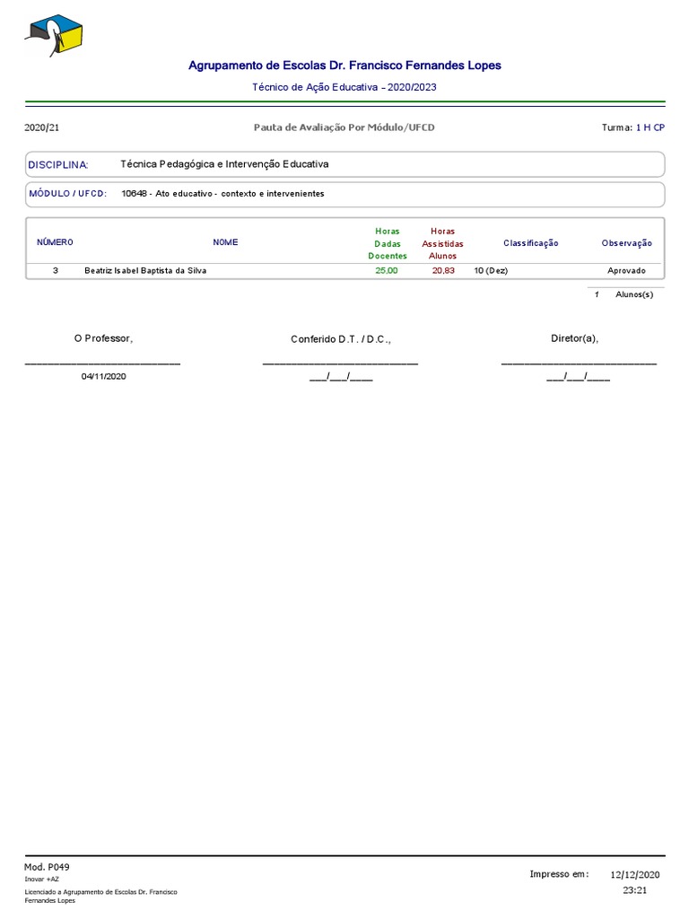 Pauta Avaliacao Modular | PDF