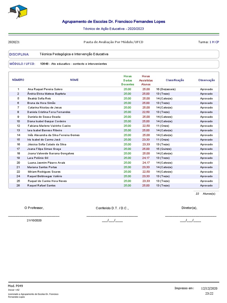 Pauta Avaliacao Modular | PDF