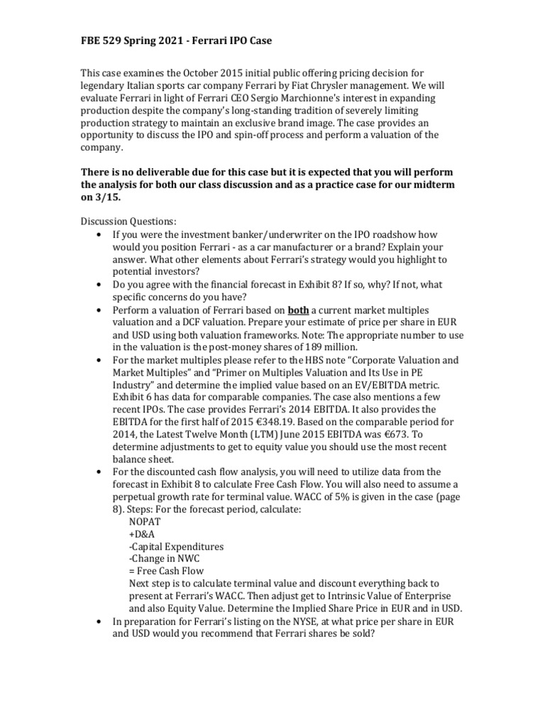 Ferrari IPO Questions | PDF | Valuation (Finance) | Discounted Cash Flow
