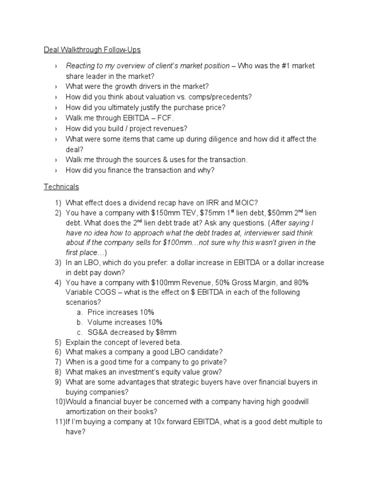 PE Interview Technical Collection - 0 | PDF | Valuation (Finance ...