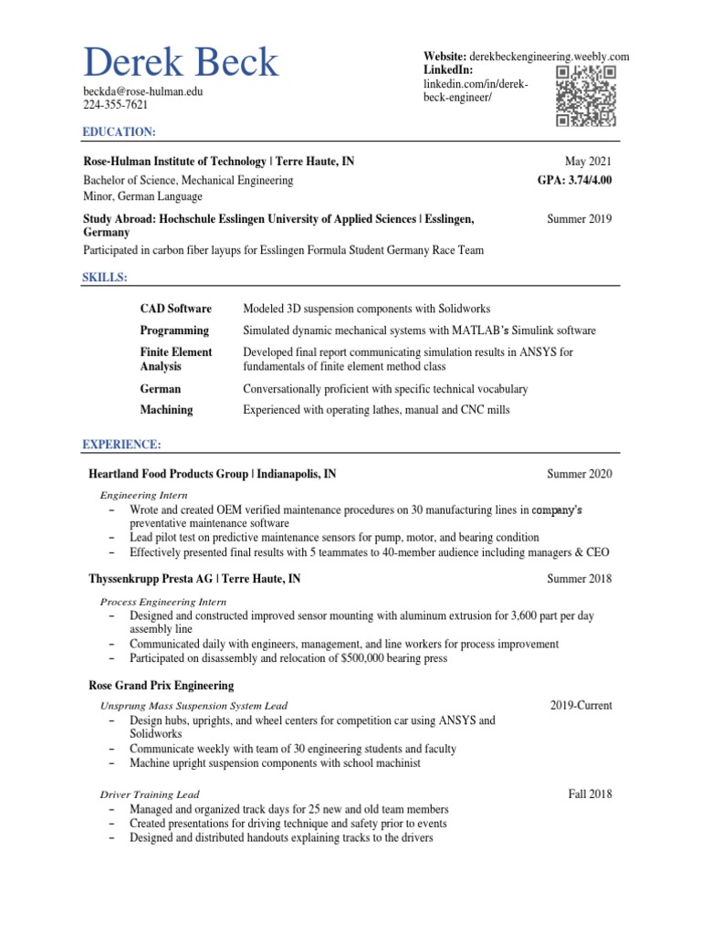 Derek Beck Resume | PDF | Engineering | Simulation