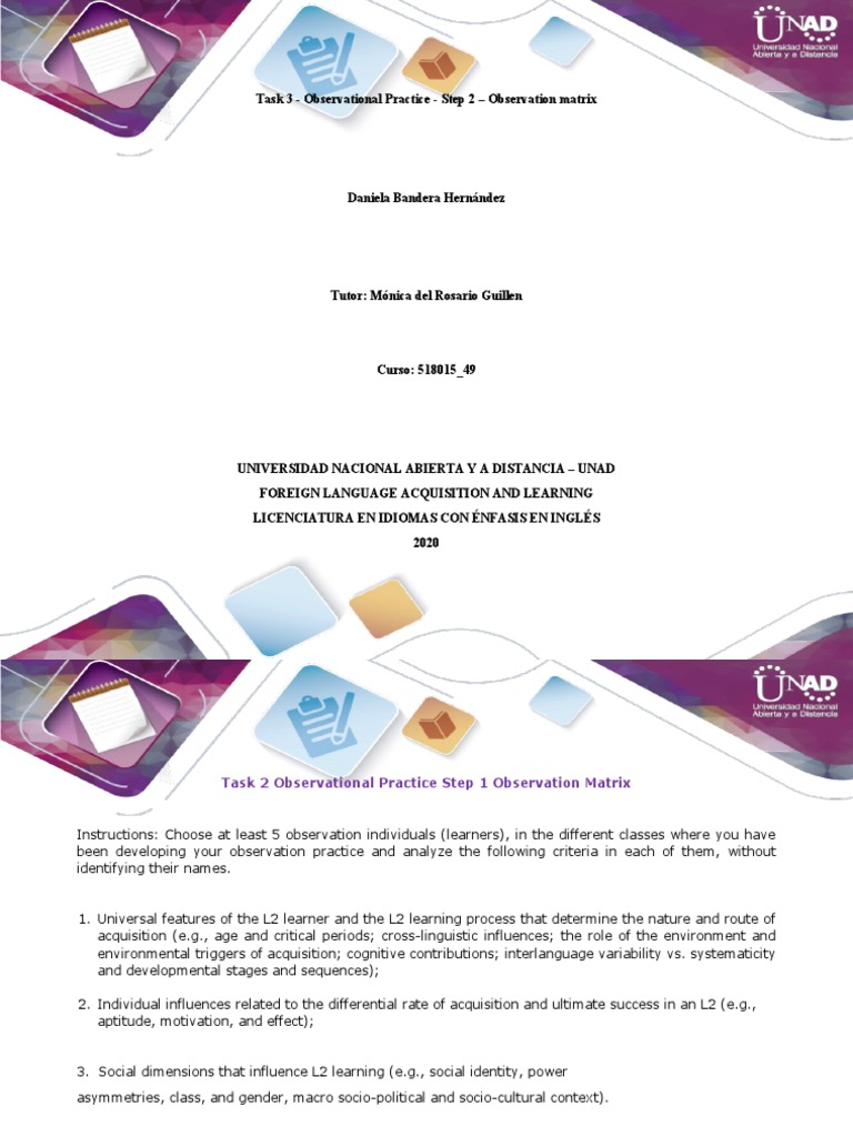 Phase 2 Observational Practice Step 1 Observation Matrix | PDF | Second ...