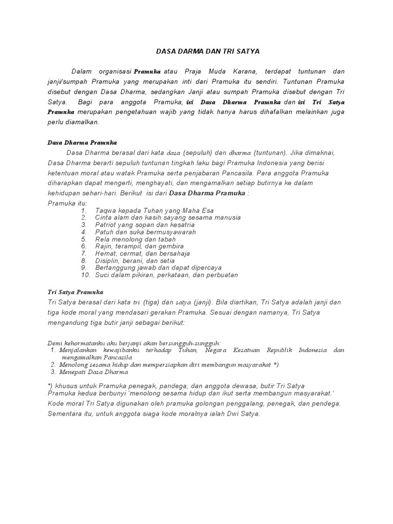 Materi Pramuka - DASA DARMA DAN TRI SATYA | PDF