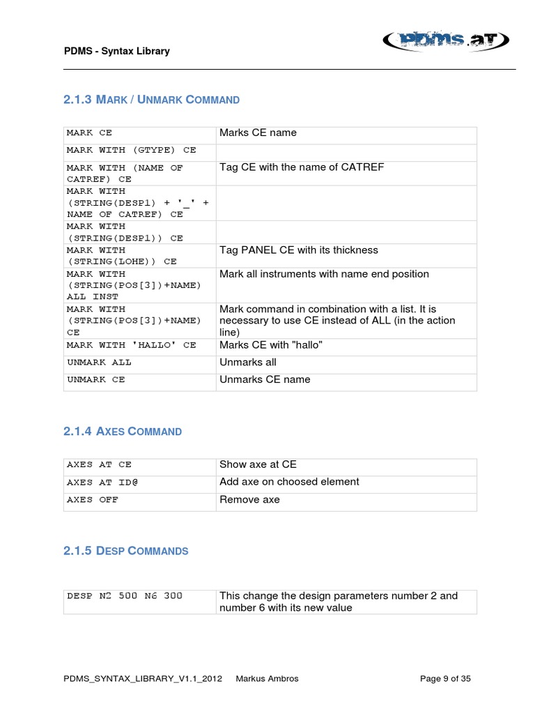 PDMS Syntax Library Commands | PDF
