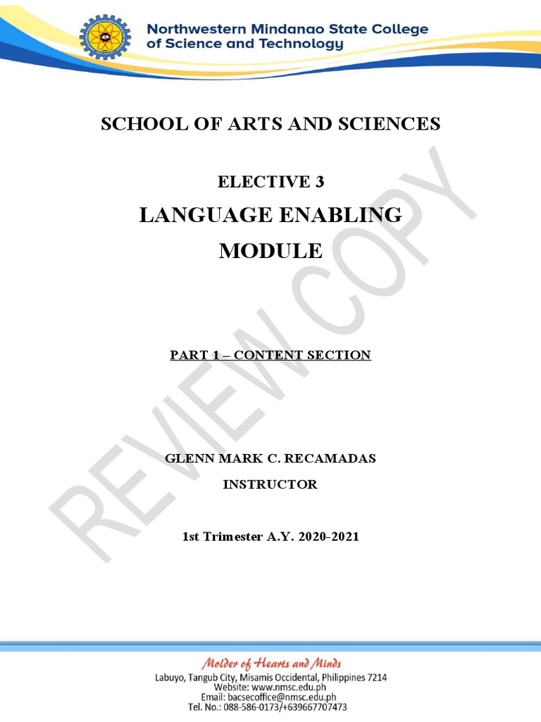 Language Enabling: School of Arts and Sciences | PDF | Question ...