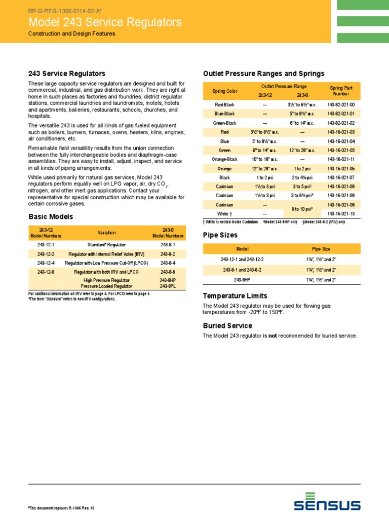 243 Sensus Regulator | PDF | Valve | Gases