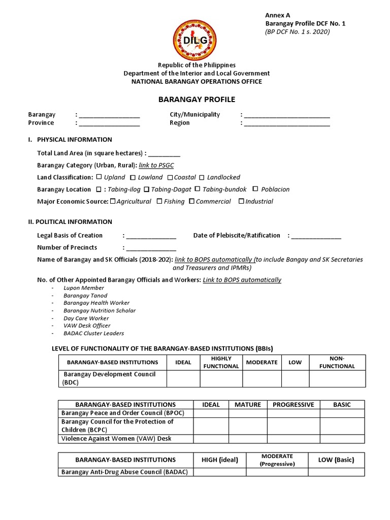 Barangay Profile Template 2020 | PDF | Economies | Business