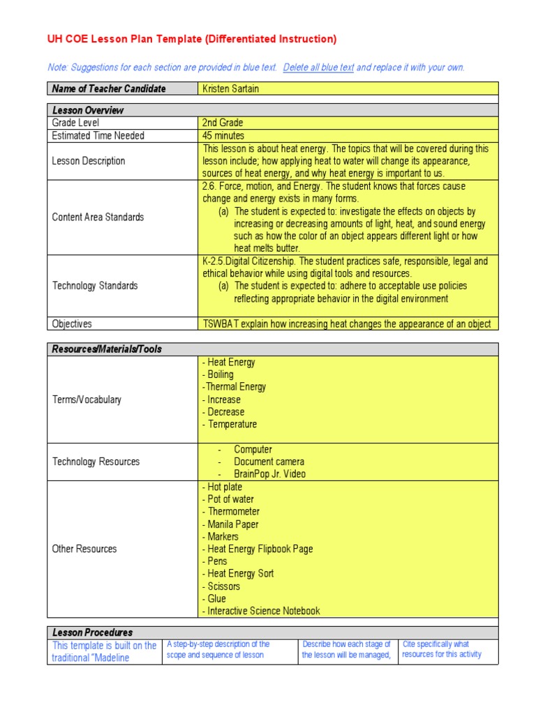 Heat Energy Lesson Plan | PDF | Differentiated Instruction | Heat