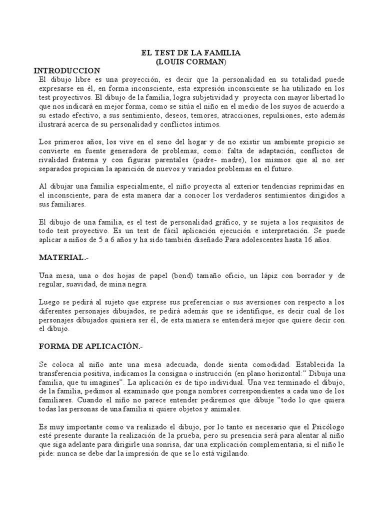 El Test de La Familia (Louis Corman) | PDF | Complejo de Edipo | Dibujo