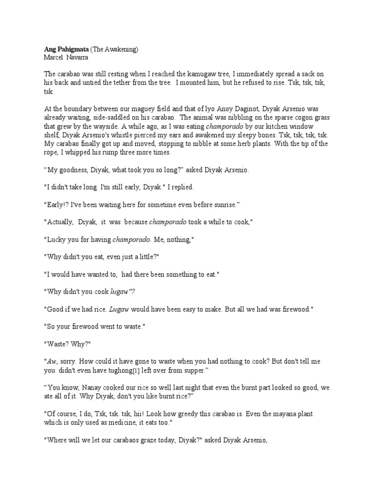 Marcel Navarra: Ang Pahigmata (The Awakening) | PDF | Nature | Foods