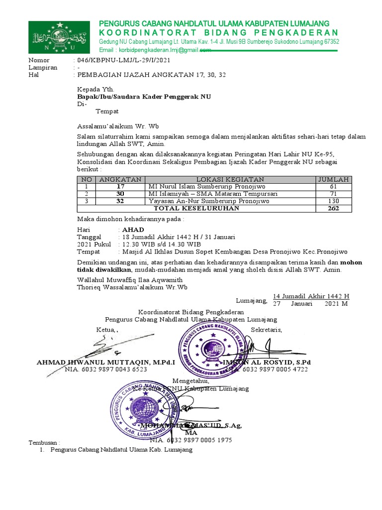 046 Undangan Pembagian Ijazah Pronojiwo | PDF
