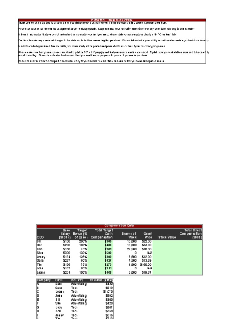 Google Compensation Team - Excel Exercise - Aug - 2009 | PDF | Stocks ...