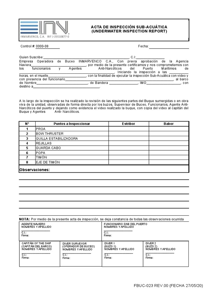 Underwater Inspection Report Anti Drugs | PDF | Buques | Agua