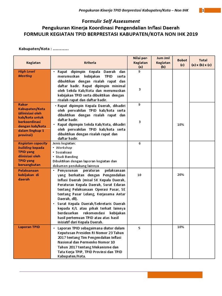 Formulir Self-Assessment | PDF