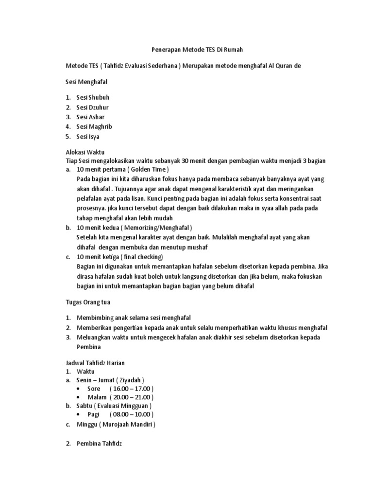 Penerapan Metode TES Di Rumah | PDF | Karier & Perkembangan