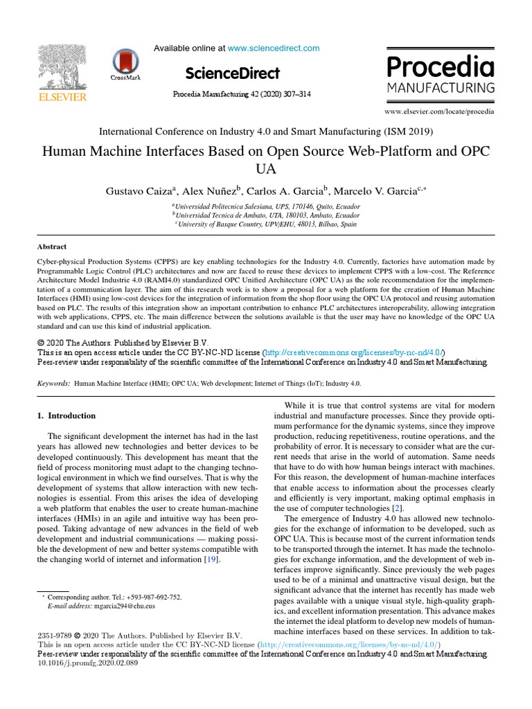 HUman Machine Interfaces Based On Open Source Web-Platform and OPC UA ...