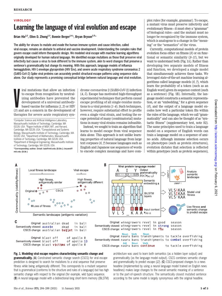 Learning The Language of Viral Evolution and Escape | PDF | Virus ...