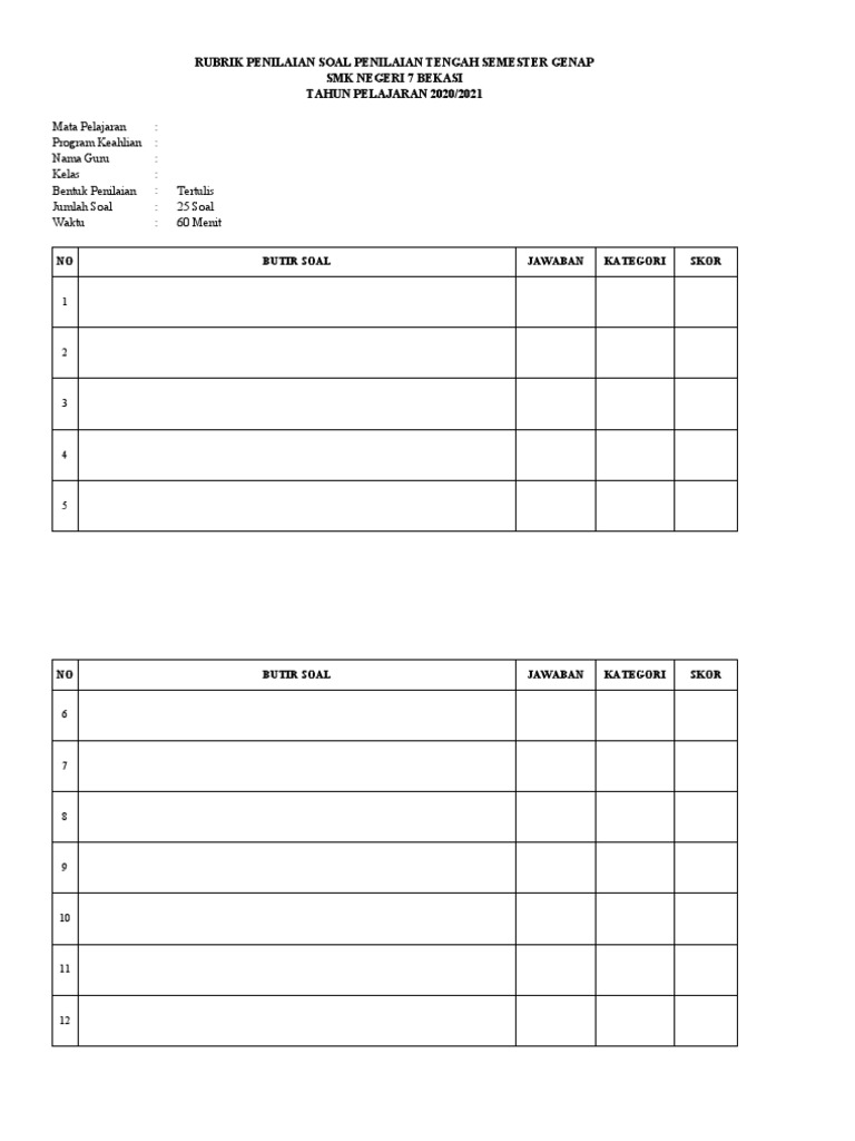Rubrik Penilaian Pts Dan Pas Genap | PDF