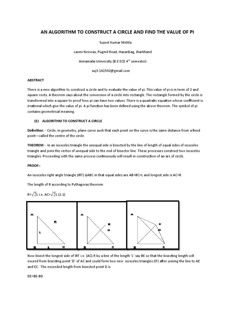 An Algorithm To Construct The Circle and Find The Value of Pi | PDF ...