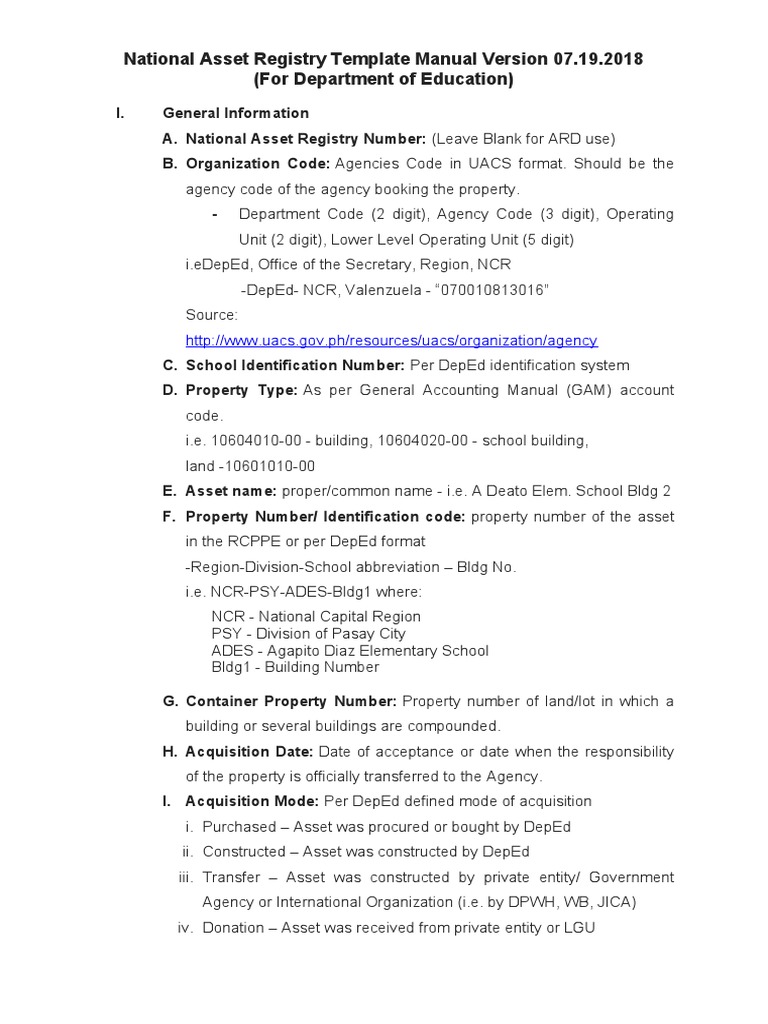 National Asset Registry Template Manual Version 07.19.2018 (For ...