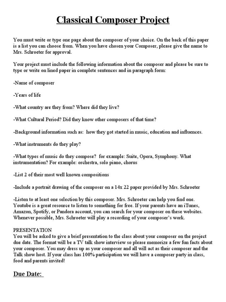 Classical Composer Student Project | PDF